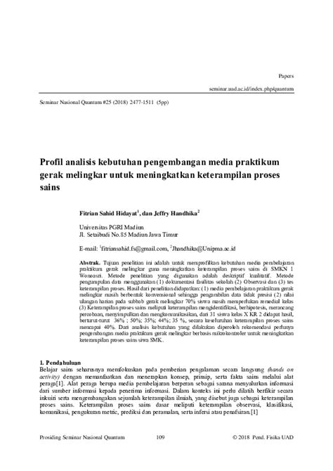 Pdf Profil Analisis Kebutuhan Pengembangan Media Praktikum Gerak Melingkar Untuk Meningkatkan