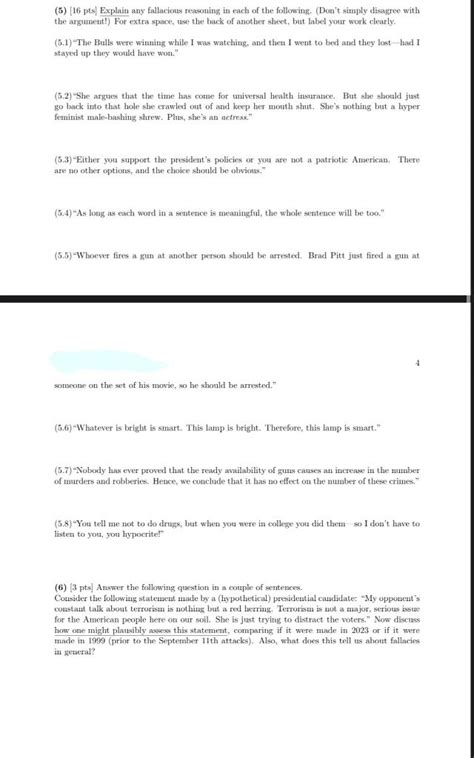 5 16 Pts Explain Any Fallacious Reasoning In Each