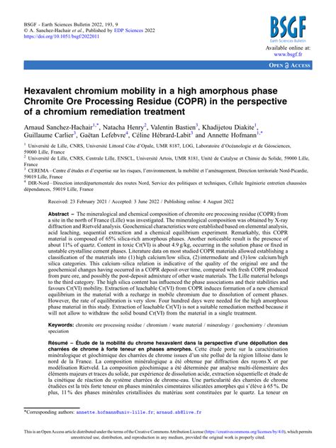 Pdf Hexavalent Chromium Mobility In A High Amorphous Phase Chromite Ore Processing Residue