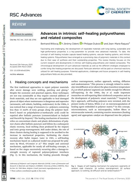 Pdf Advances In Intrinsic Self Healing Polyurethanes And Related Composites