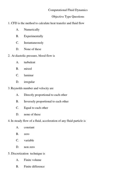 computational fluid dynamics docx objective questions pdf