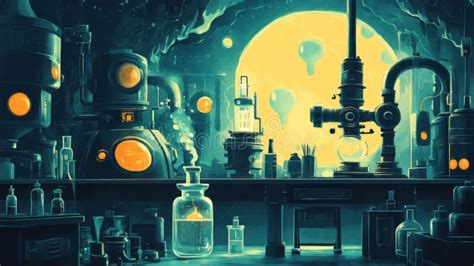 Pixel Art Alchemy Laboratory At Night Stock Illustration Illustration