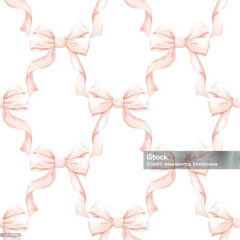 손으로 그린 수채화 핑크 활 완벽 한 패턴이 흰색 배경에 고립 되어 있습니다 섬유 직물 스크랩북 및 기타 인쇄 제품에 사용할 수 있습니다 0명에 대한 스톡 벡터 아트 및