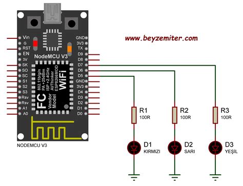 NodeMCU V3 ESP8266 ESP 12E ile Trafik Işıkları Uygulaması