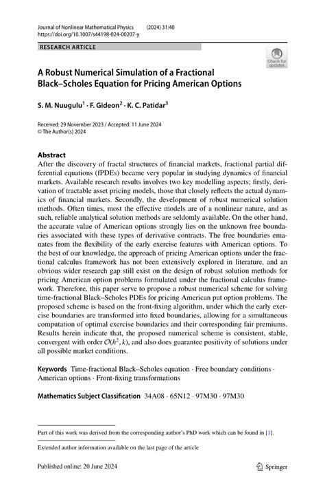 Pdf A Robust Numerical Simulation Of A Fractional Black Scholes Equation For Pricing American