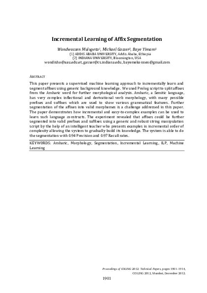 Pdf Incremental Learning Of Affix Segmentation