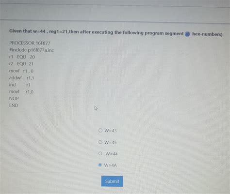 Solved Given That W44 Reg 121 Then After Executing The