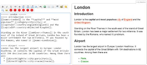 sample loki page wiki markup on the left and rendered page on the