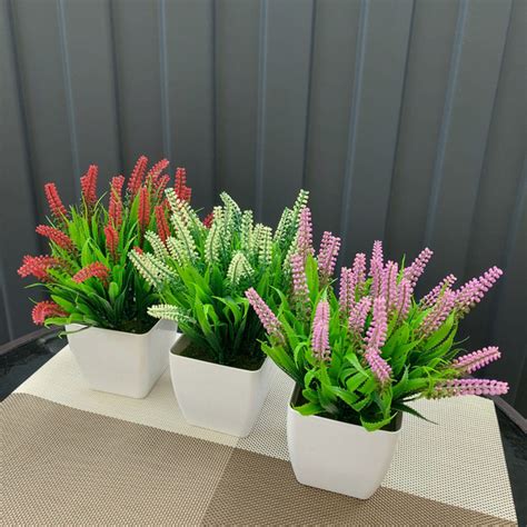 Купить Искусственные цветы в горшке лаванда Набор из 3 штук Кашпо для декора с