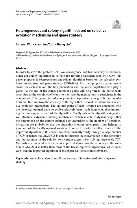 Heterogeneous Ant Colony Algorithm Based On Selective Evolution Mechanism And Game Strategy