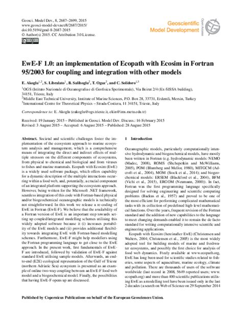 Pdf Ewe F 10 An Implementation Of Ecopath With Ecosim In Fortran 95