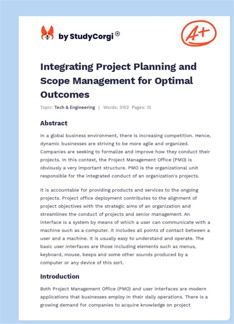 Integrating Project Planning And Scope Management For Optimal Outcomes Free Essay Example