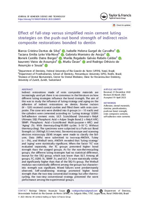 Pdf Effect Of Full Step Versus Simplified Resin Cement Luting Strategies On The Push Out Bond