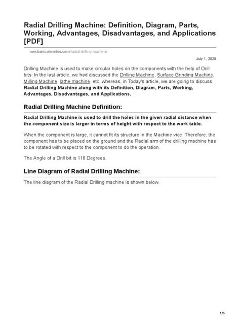 Radial Drilling Machine Definition Diagram Parts Working Advantages