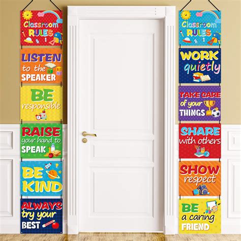 12 Pieces Classroom Rules Posters Positive Bulletin Board Decorations