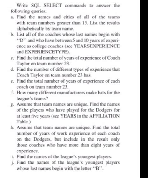 solved write sql select commands to answer the following
