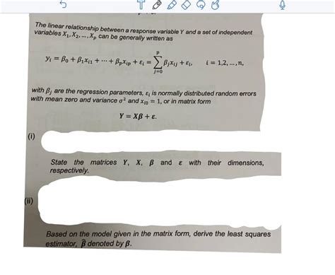 Solved The Linear Relationship Between A Response Variable Y Chegg Com