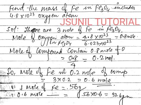 Find The Mass Of Fe Atom In Fe3o4 Including 4 8x10 23 Oxygen Atom
