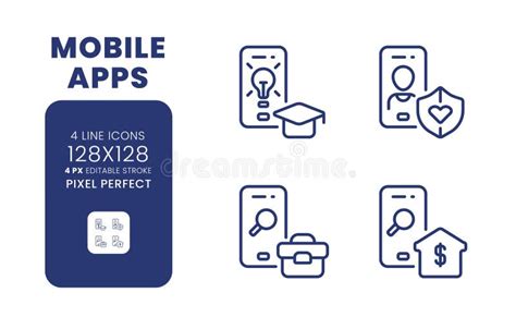 Mobile Apps Linear Desktop Icons Set Stock Vector Illustration Of