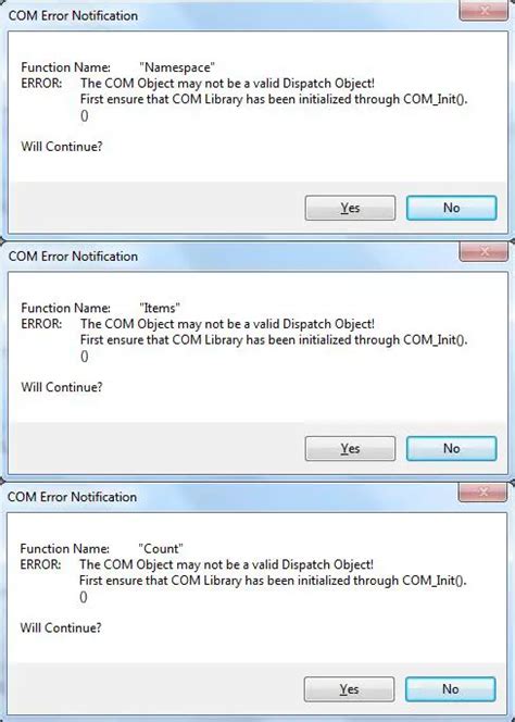 Com Shows Multiple Notifications And Errors