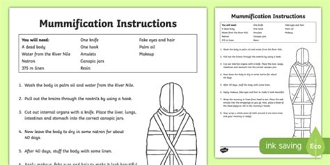 Mummification Instruction Worksheet For Ks2 Ks2 Resources