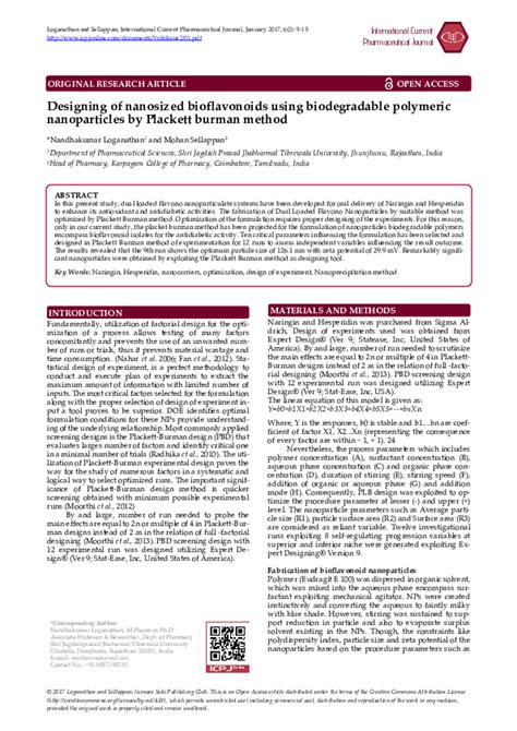 Pdf Designing Of Nanosized Bioflavonoids Using Biodegradable Polymeric Nanoparticles By