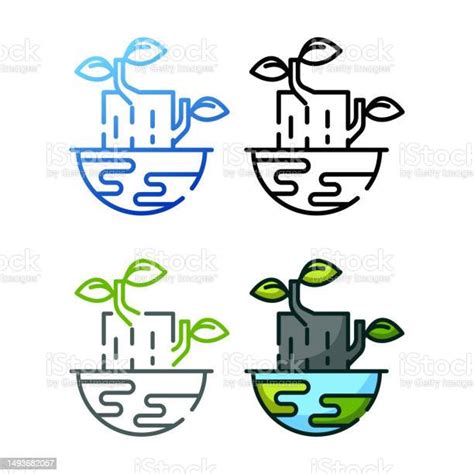 4가지 변형 색상의 지구 아이콘 디자인이 있는 나무 그루터기 0명에 대한 스톡 벡터 아트 및 기타 이미지 0명 거친 나무 Istock