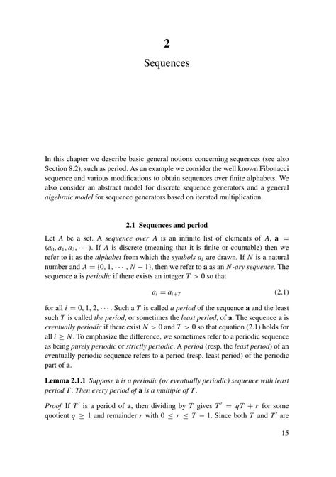 Sequences Chapter 2 Algebraic Shift Register Sequences