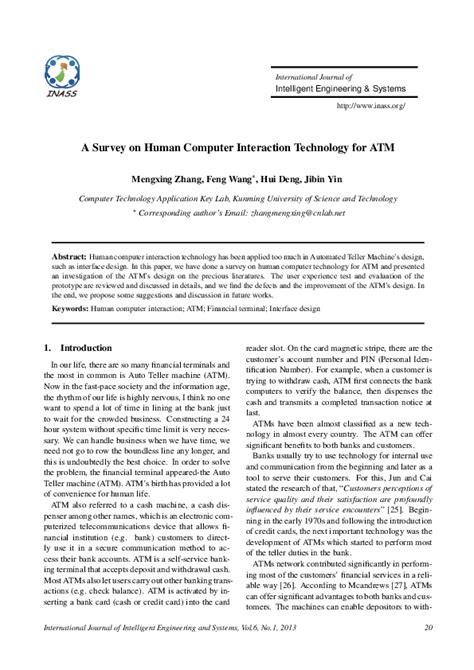 Pdf A Survey On Human Computer Interaction Technology For Atm