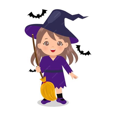 Premium Vector Cute Girl Wearing Witch Halloween Costume