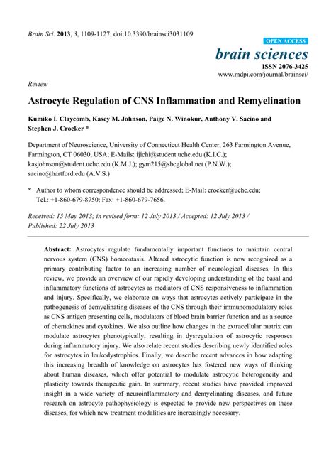 PDF Astrocyte Regulation Of CNS Inflammation And Remyelination