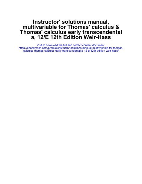 Instructor Solutions Manual Multivariable For Thomas Calculus