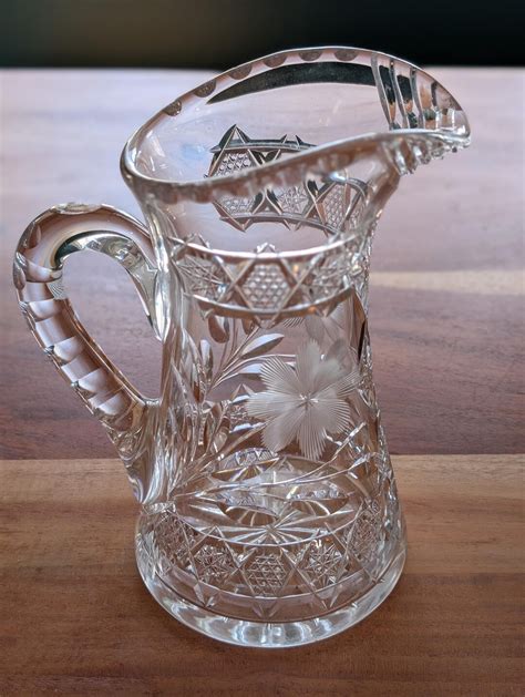 American Brilliant Cut Glass Floral Pattern Pitcher 9 High Etsy