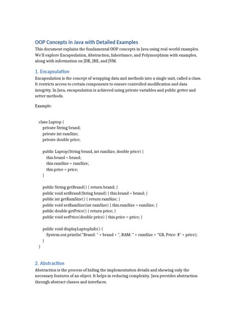 Oop Concepts Detailed Java Laptop Example Pdf Method Computer Programming Java Virtual