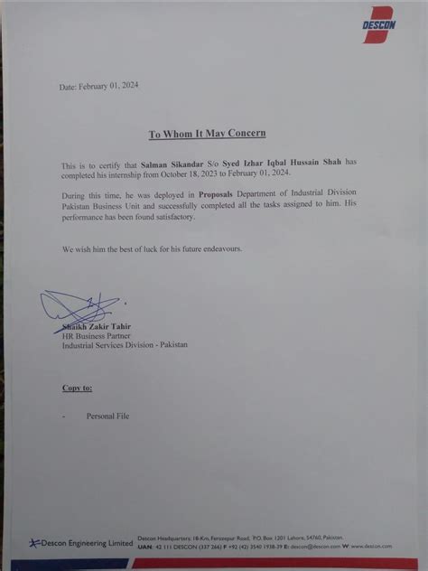 Glad To Share That I Have Completed 14 Week Internship In Descon