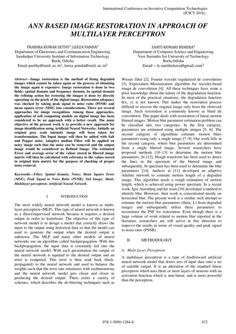 Pdf Ann Based Image Restoration In Approach Of Multilayer Perceptron