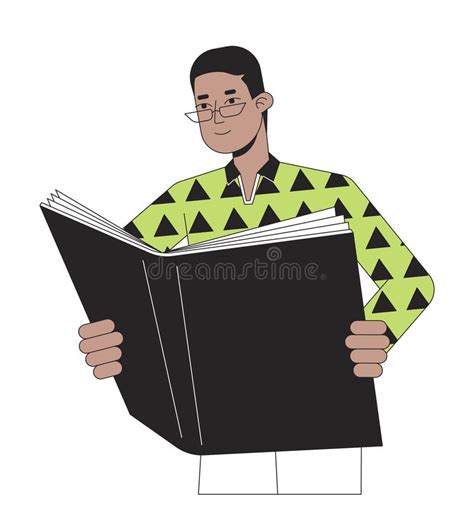 Focused Man Reading Book Flat Line Color Vector Character Stock Vector Illustration Of