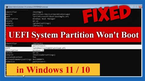 Uefi System Partition Wont Boot In Windows 11 10 100 Fixed Gpt Uefi Efi Youtube