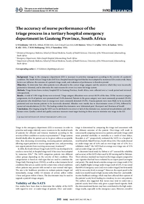 Pdf The Accuracy Of Nurse Performance Of The Triage Process In A Tertiary Hospital Emergency
