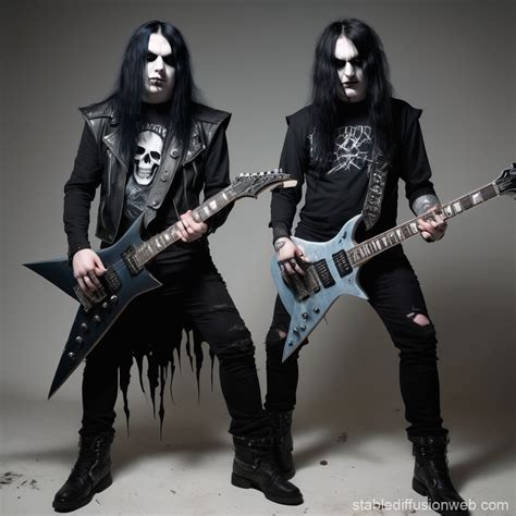 Two Male Death Metal Goth Rockstars With No Pants On Shredding Guitars