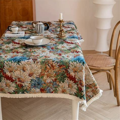 American Rustic Style Tablecloths Cotton Jacquard Table Cloths Plants