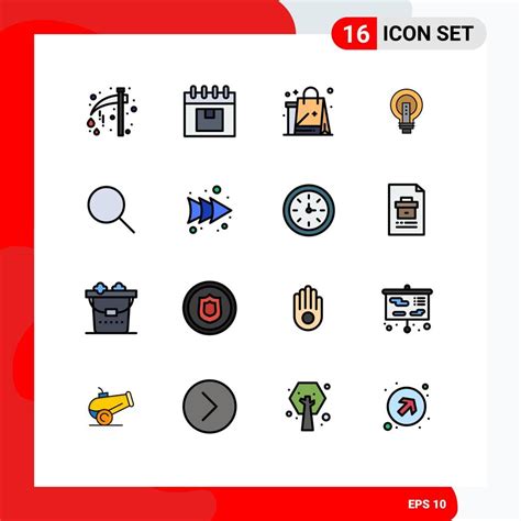 Set Of 16 Commercial Flat Color Filled Lines Pack For Business Bulb Planning Eid New Editable