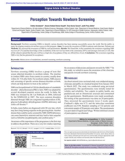 Pdf Perception Towards Newborn Screening
