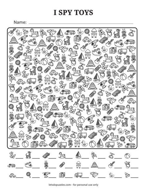 Free Printable I Spy Toys Worksheet