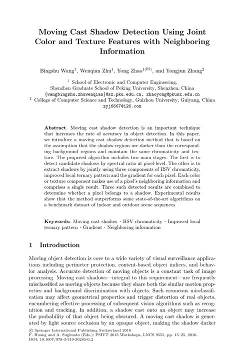 Pdf Moving Cast Shadow Detection Using Joint Color And Texture Features With Neighboring