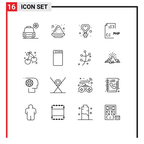 Group Of 16 Modern Outlines Set For Berry Document Female Development Coding Editable Vector