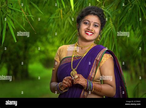 Indian Traditional Beautiful Young Girl In Saree Posing Outdoors Stock