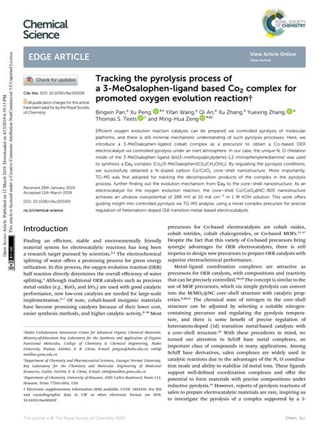 Pdf Tracking Pyrolysis Process Of A 3 Meosalophen Ligand Based Co2 Complex For Promoted Oxygen