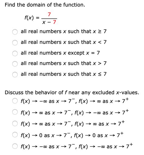 Solved Find The Domain Of The Function Fx X1 O All Real