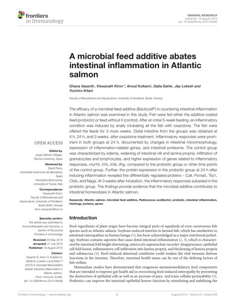 Pdf A Microbial Feed Additive Abates Intestinal Inflammation In
